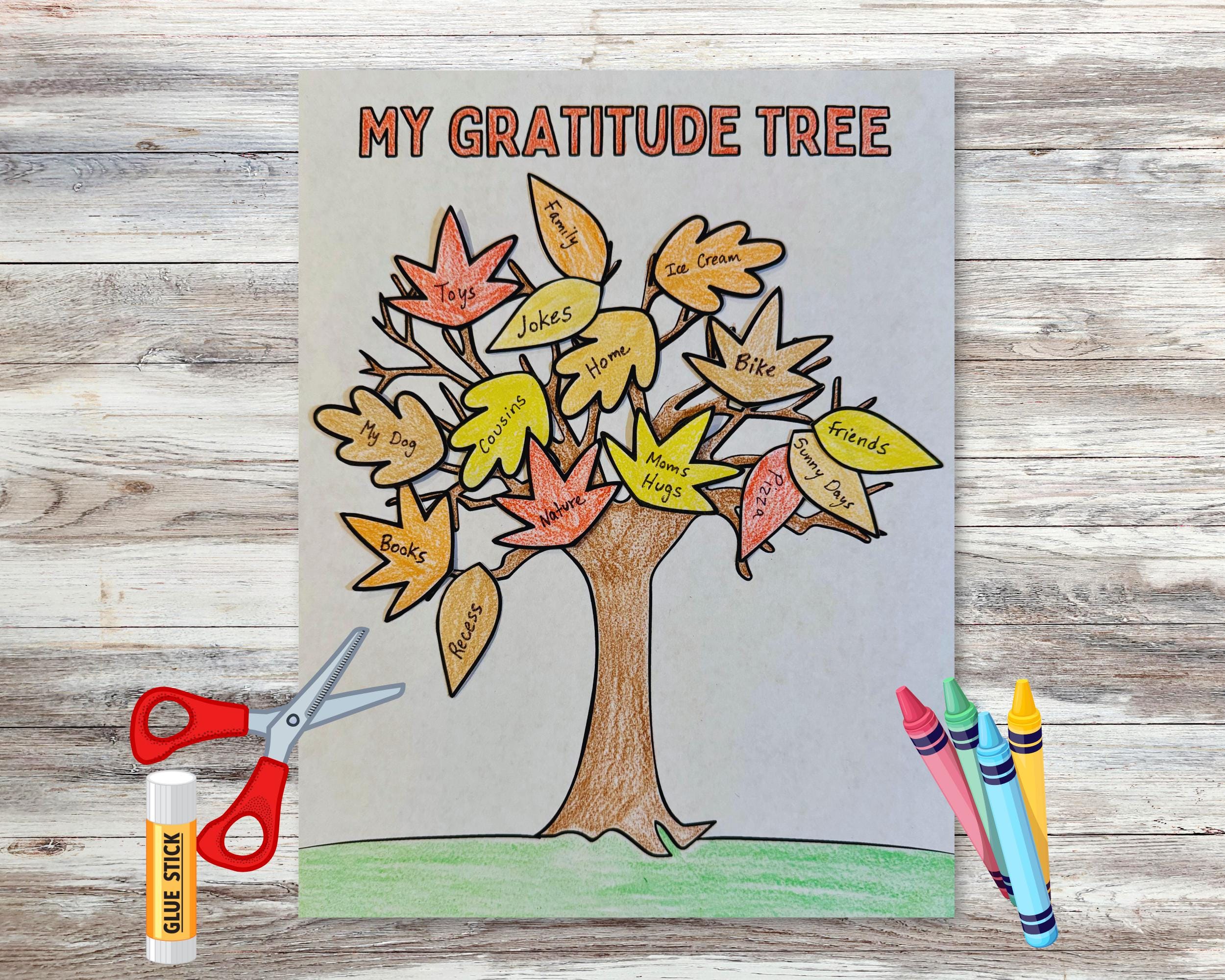 Gratitude Tree Kids Coloring Activity, Fall Printable Art, Thanksgiving ...