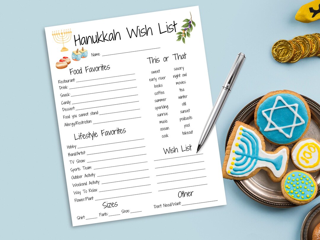 Hanukkah Wish List Printable, Hanukkah Gifts, My Favorite Things for ...