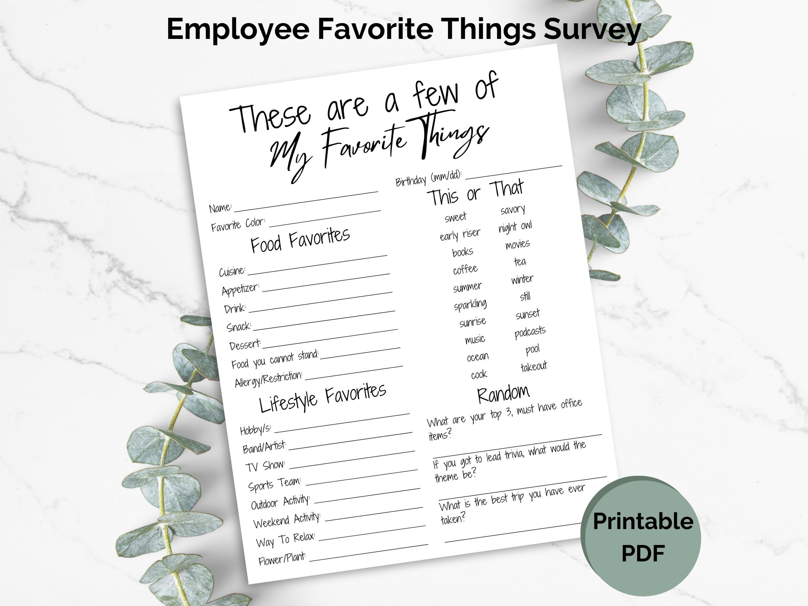 Employee Favorite Things List, Employee Favorites, Team Building ...