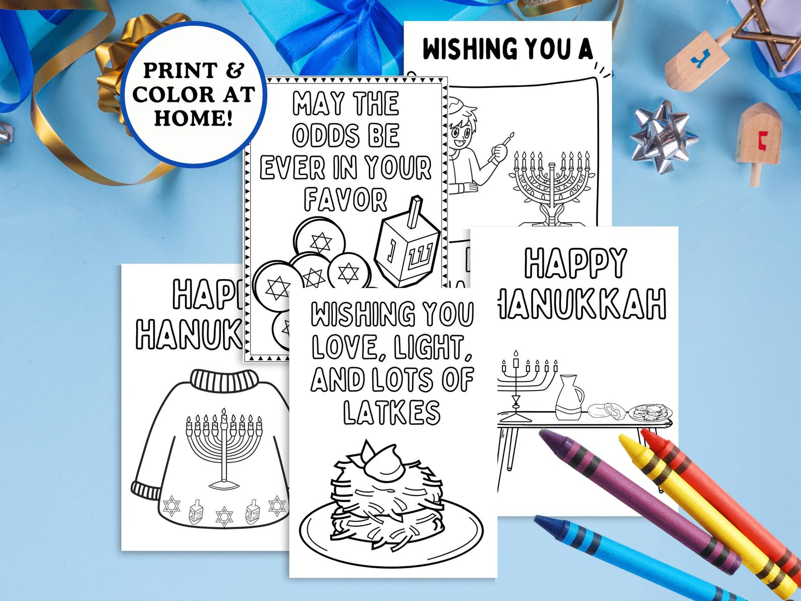 Hanukkah Coloring Cards, Hanukkah Printable Card Bundle, Happy Hanukkah ...