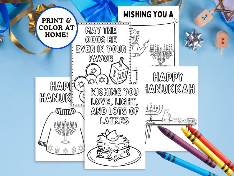 Hanukkah Coloring Cards, Hanukkah Printable Card Bundle, Happy Hanukkah ...