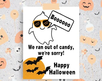 Sorry Out of Candy Sign Halloween Printable, Trick or Treat Sign ...