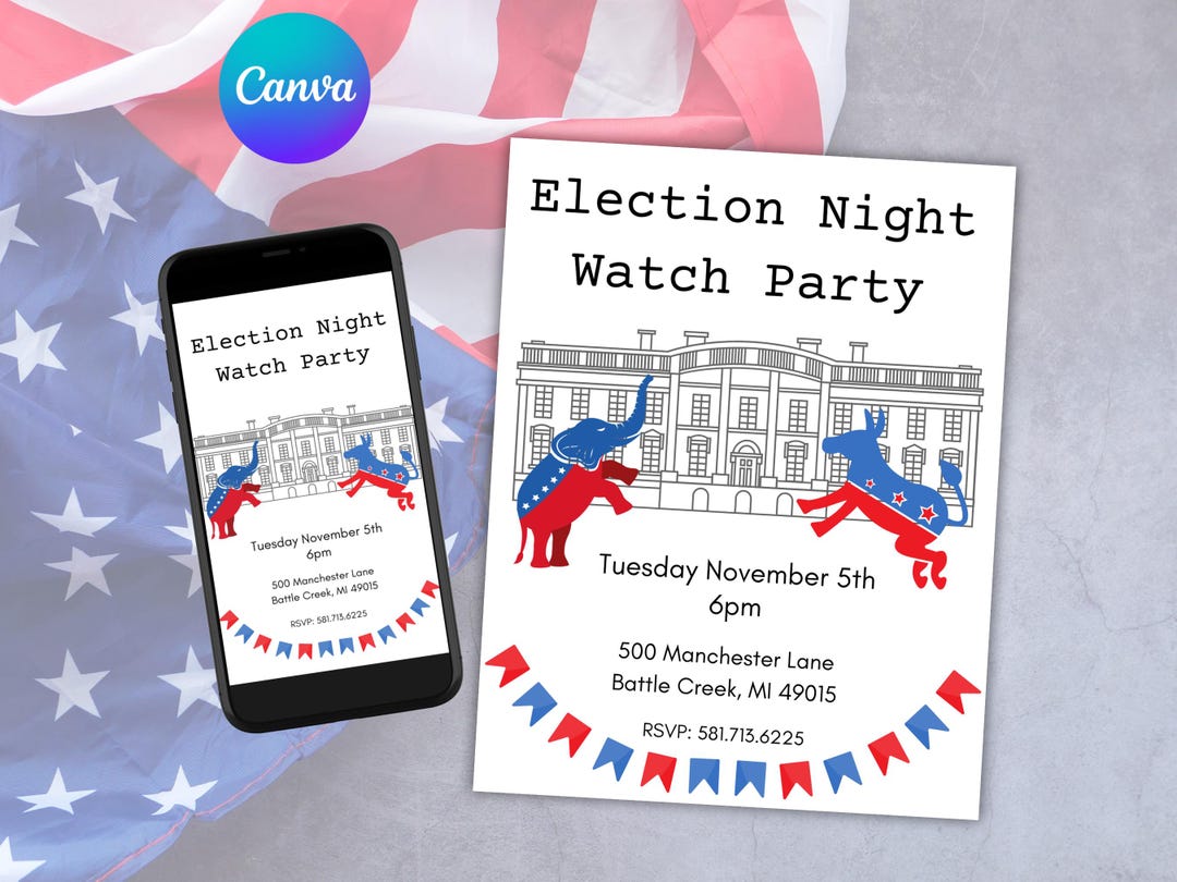 Editable Election Night Watch Party Invite, 2024 Election Viewing Party ...