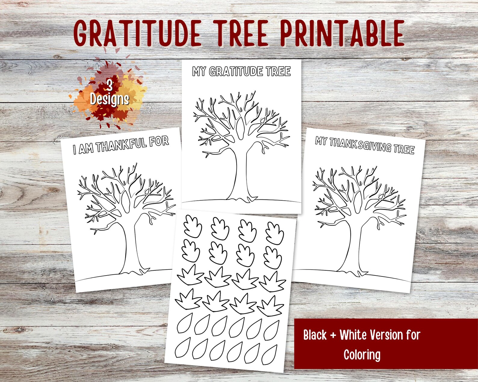 Gratitude Tree Kids Coloring Activity, Fall Printable Art, Thanksgiving ...