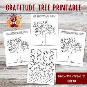 Gratitude Tree Kids Coloring Activity, Fall Printable Art, Thanksgiving ...