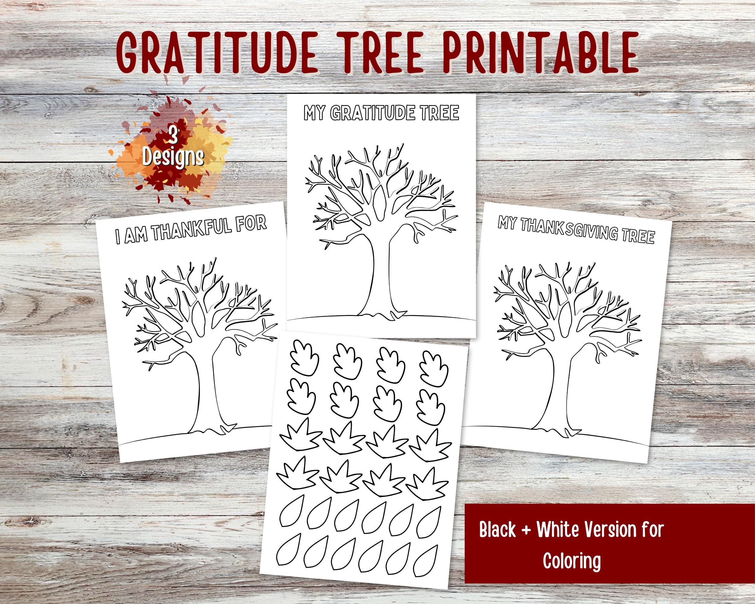 Gratitude Tree Kids Coloring Activity, Fall Printable Art, Thanksgiving ...