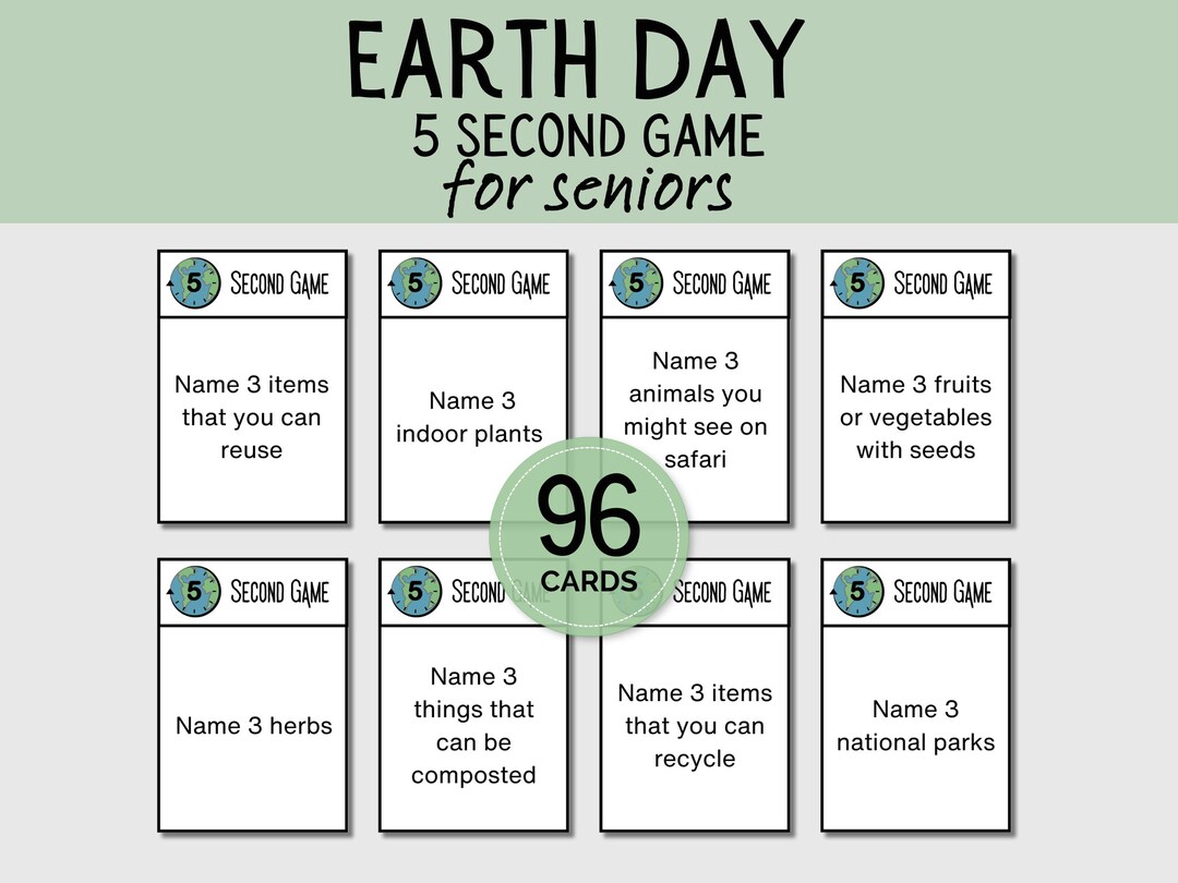 5 Second Earth Day Game, Activity for Senior Residents, Senior Brain Games, Save the Planet Game ...
