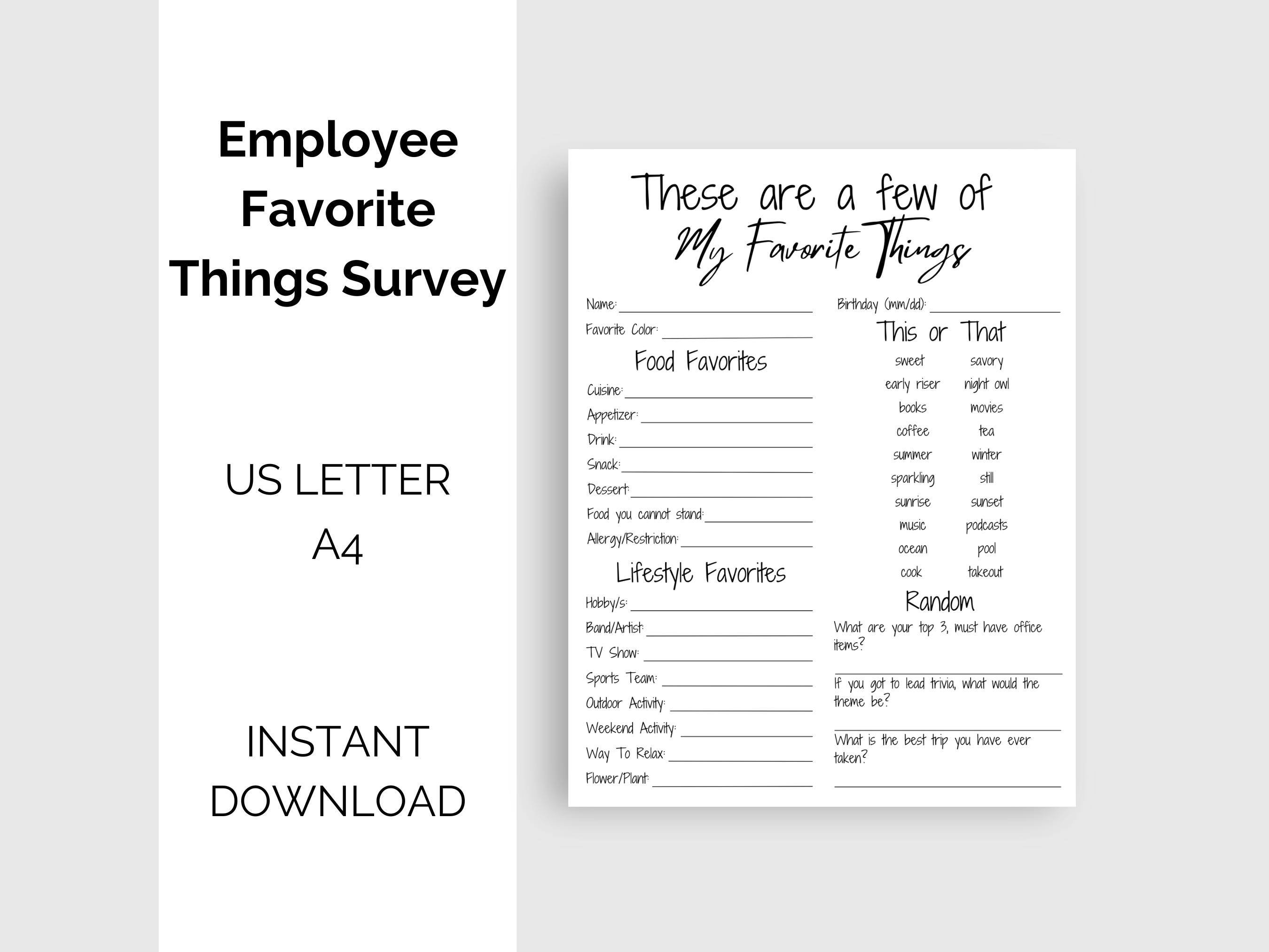 Employee Favorite Things List, Employee Favorites, Team Building ...