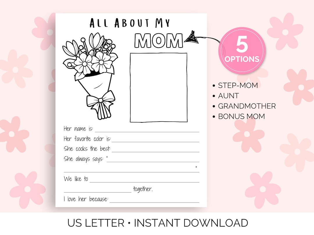 All About My Mom Printable, Bonus Mom Gift, Mothers Day Brunch Activity ...