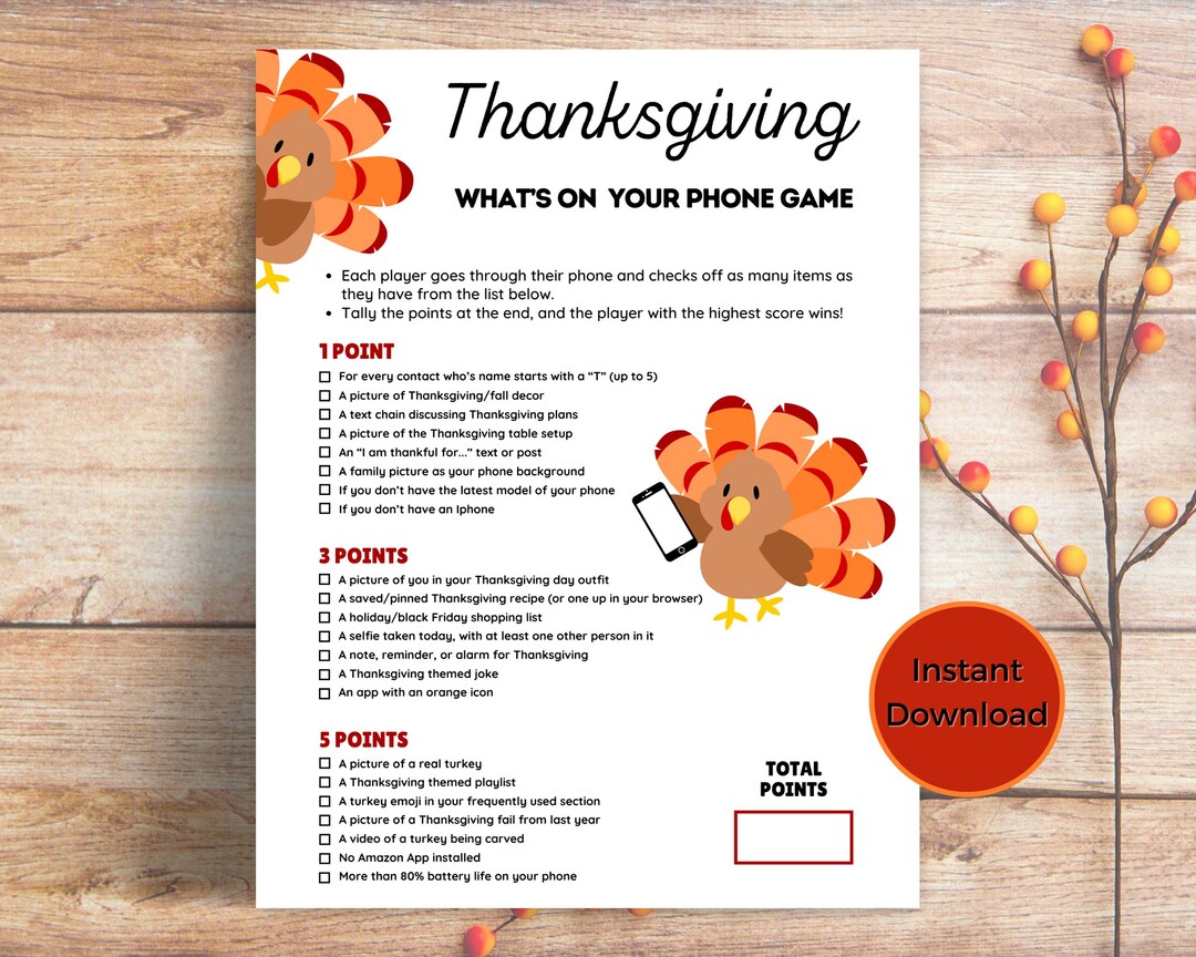 Thanksgiving What's on Your Phone Game, Thanksgiving Games, Printable ...