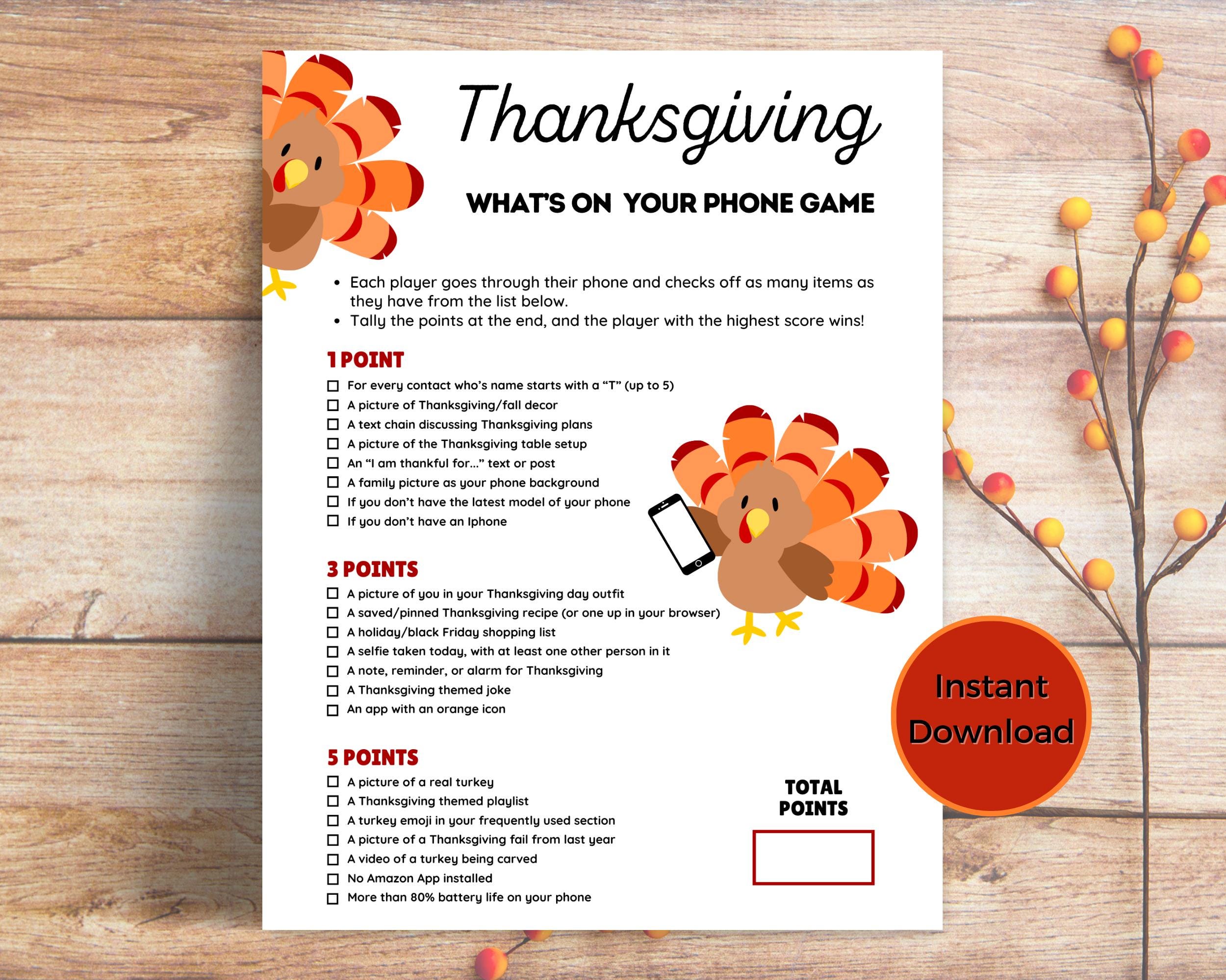 Thanksgiving What's on Your Phone Game, Thanksgiving Games, Printable ...