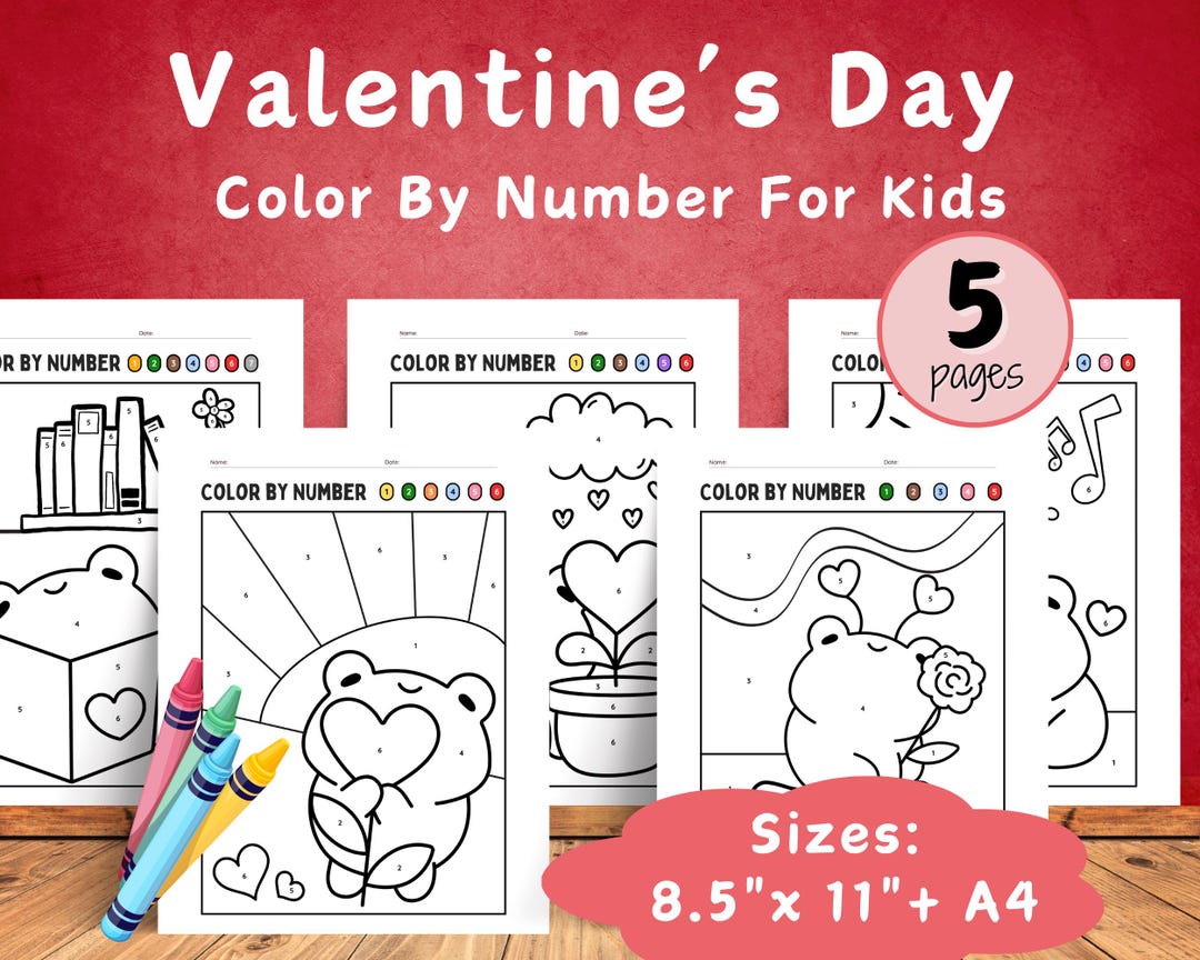 Valentine's Day Color by Number, Kawaii Coloring Sheets, Preschool ...