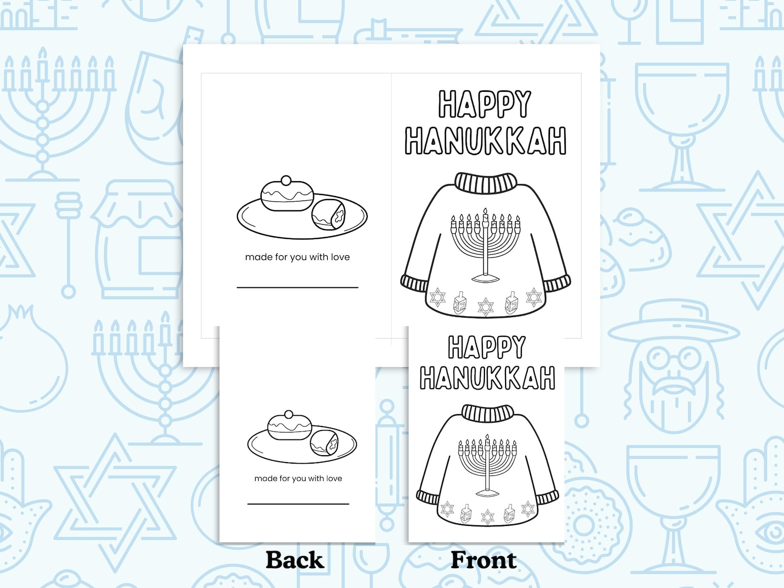 Hanukkah Coloring Cards, Hanukkah Printable Card Bundle, Happy Hanukkah ...
