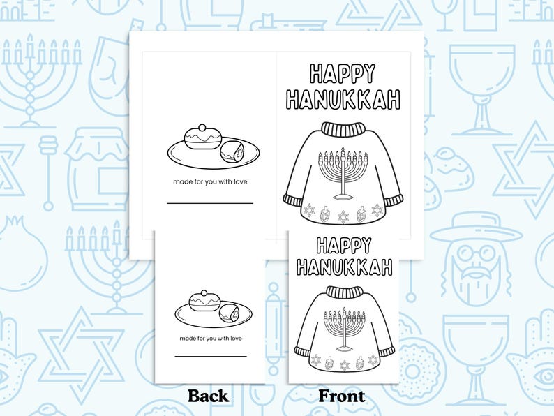 Hanukkah Coloring Cards, Hanukkah Printable Card Bundle, Happy Hanukkah ...