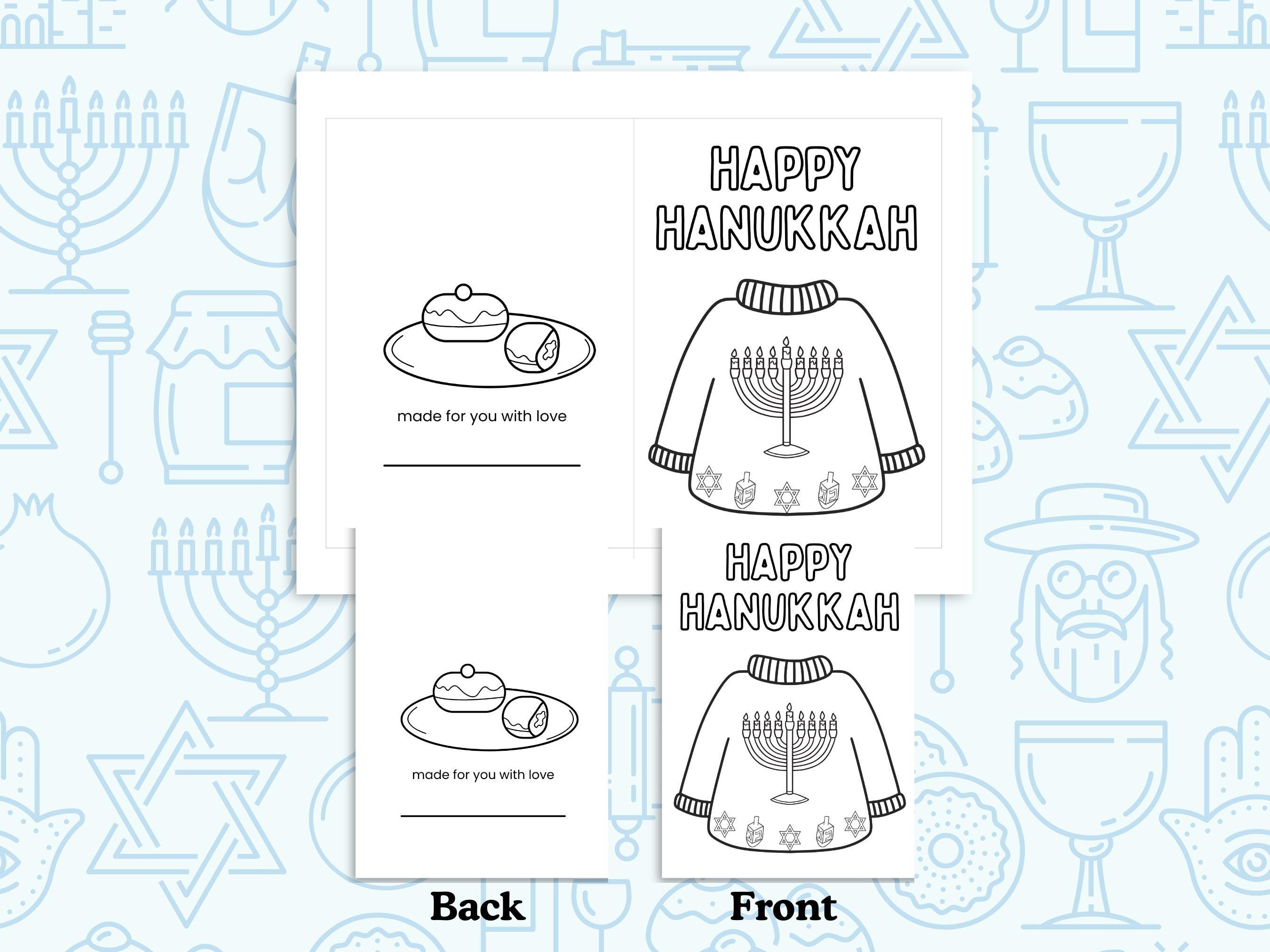 Hanukkah Coloring Cards, Hanukkah Printable Card Bundle, Happy Hanukkah ...