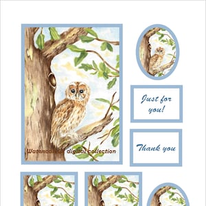 Owl Digital Card. Printable Craft Paper. Bird Greeting Card, Postcard ...