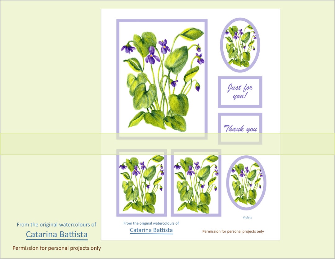 VIOLETS Card. Digital Botanical Craft Paper. Printable Download Sheet ...