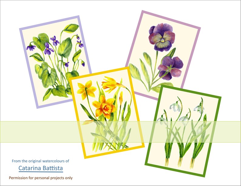 SPRING FLOWERS POSTCARDS. Printable Download. Botanical Tag, Digital ...