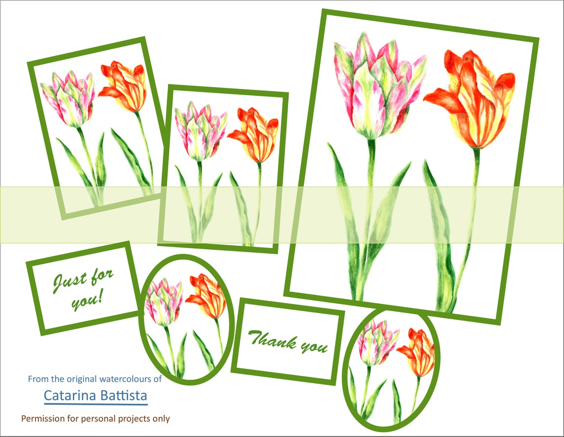 TULIPS Digital Cards. Printable Download. Botanical, Gift Tags, ATC ...