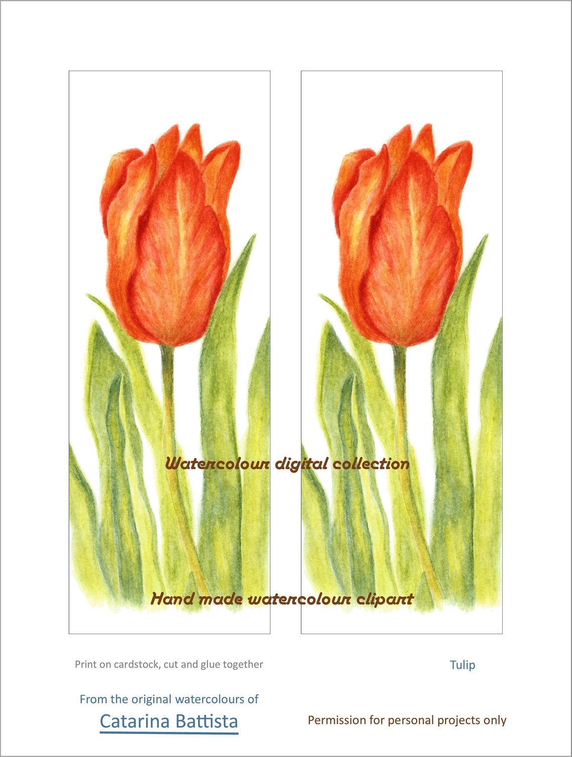 TULIP DIGITAL BOOKMARK. Digital Paper. Printable, Spring Flower ...