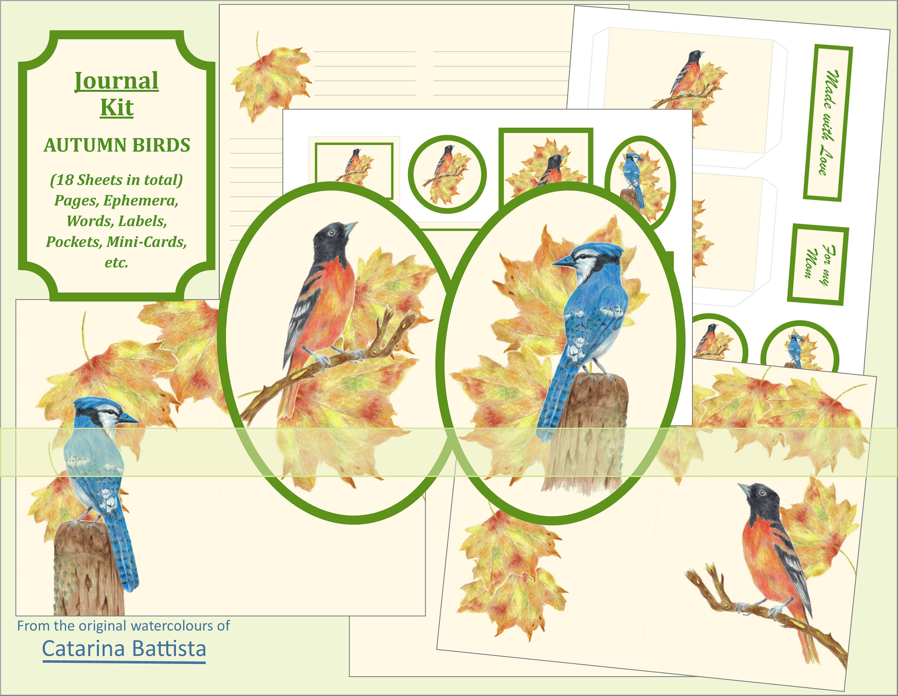 Autumn Birds Journal, Autumn Journal Kit, Fall Junk Journal, Autumn ...