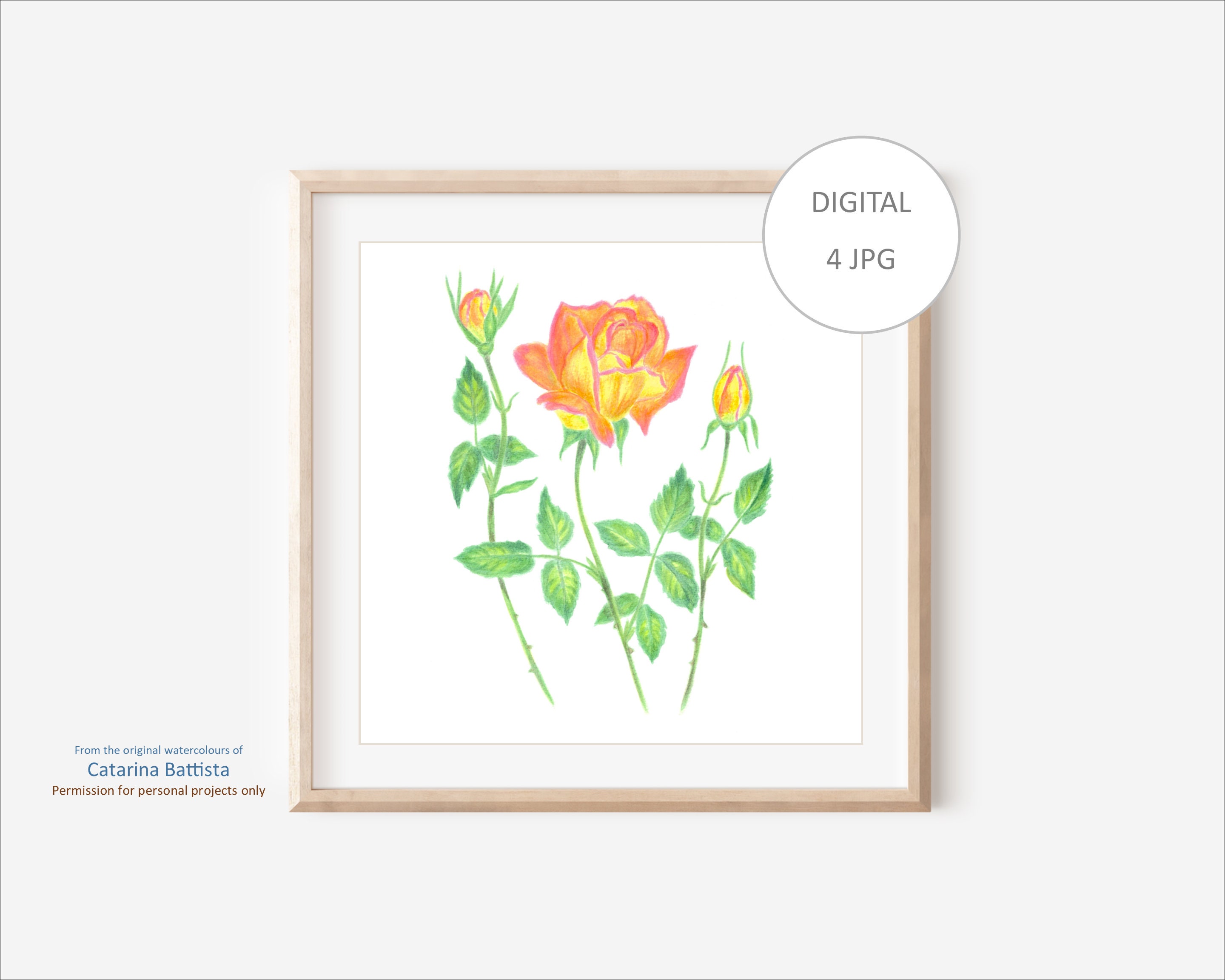 Roses Printable Wall Art, Rose Watercolor Print, Flower, Rose Painting ...