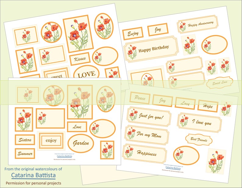 Junk Journal. Labels, Mini Cards, Tags, Stickers, Words, Embellishment ...