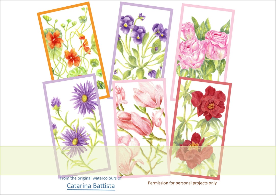 Flowers Printable Gift Tags: Watercolor Floral Collage Sheet (digital ...