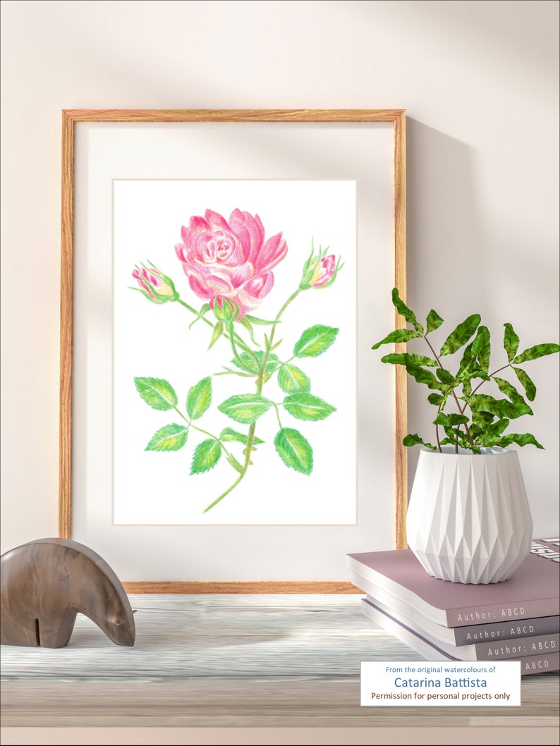Pink Rose Printable Wall Art, Rose Watercolor Print, Flower, Rose ...