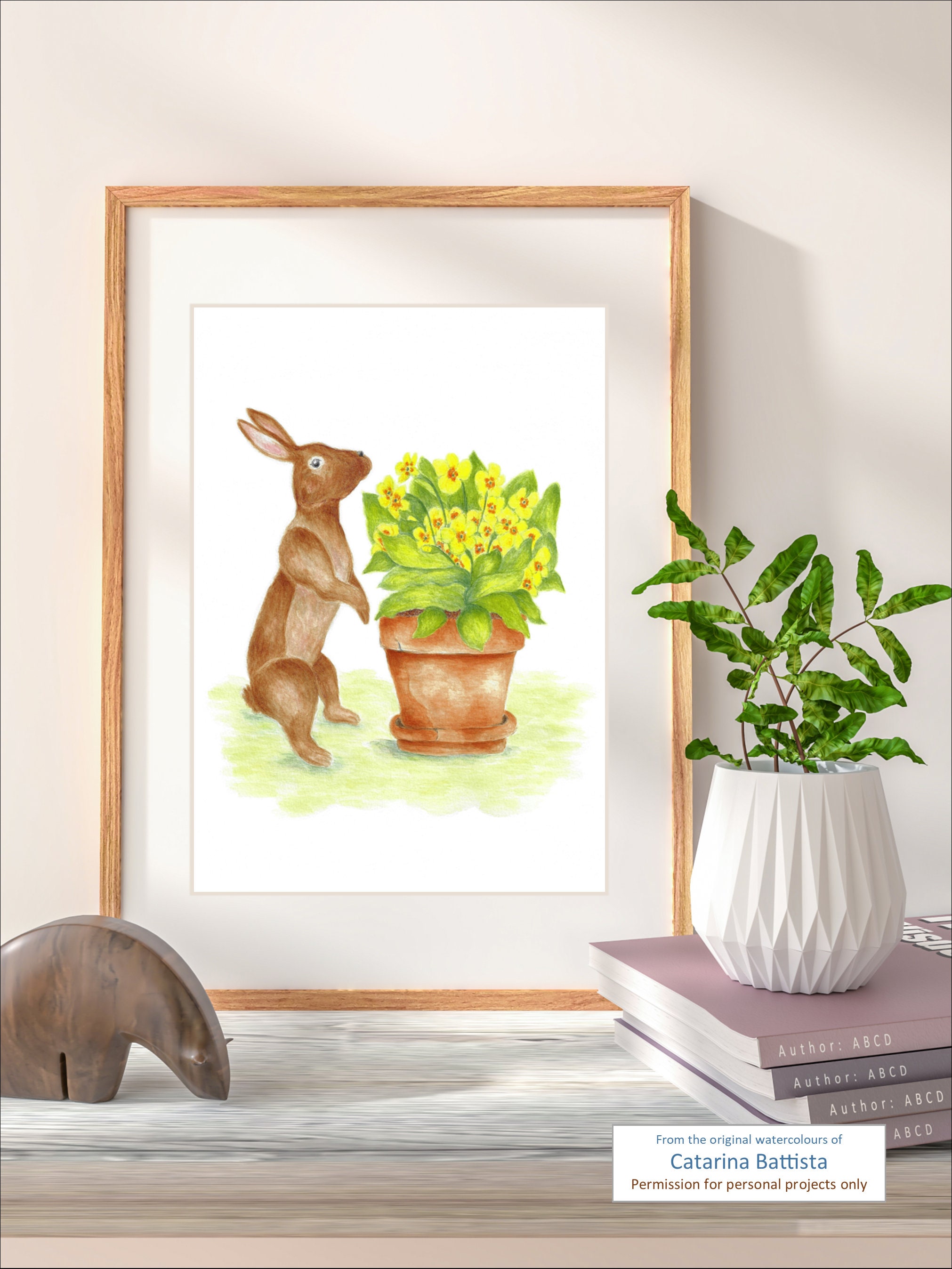 Easter Print, Spring Bunny and Primrose Wall Art, Spring Floral Decor ...