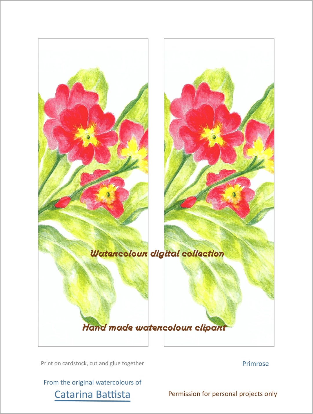 PRIMROSE DIGITAL BOOKMARK. Digital Paper. Printable, Craft Paper ...