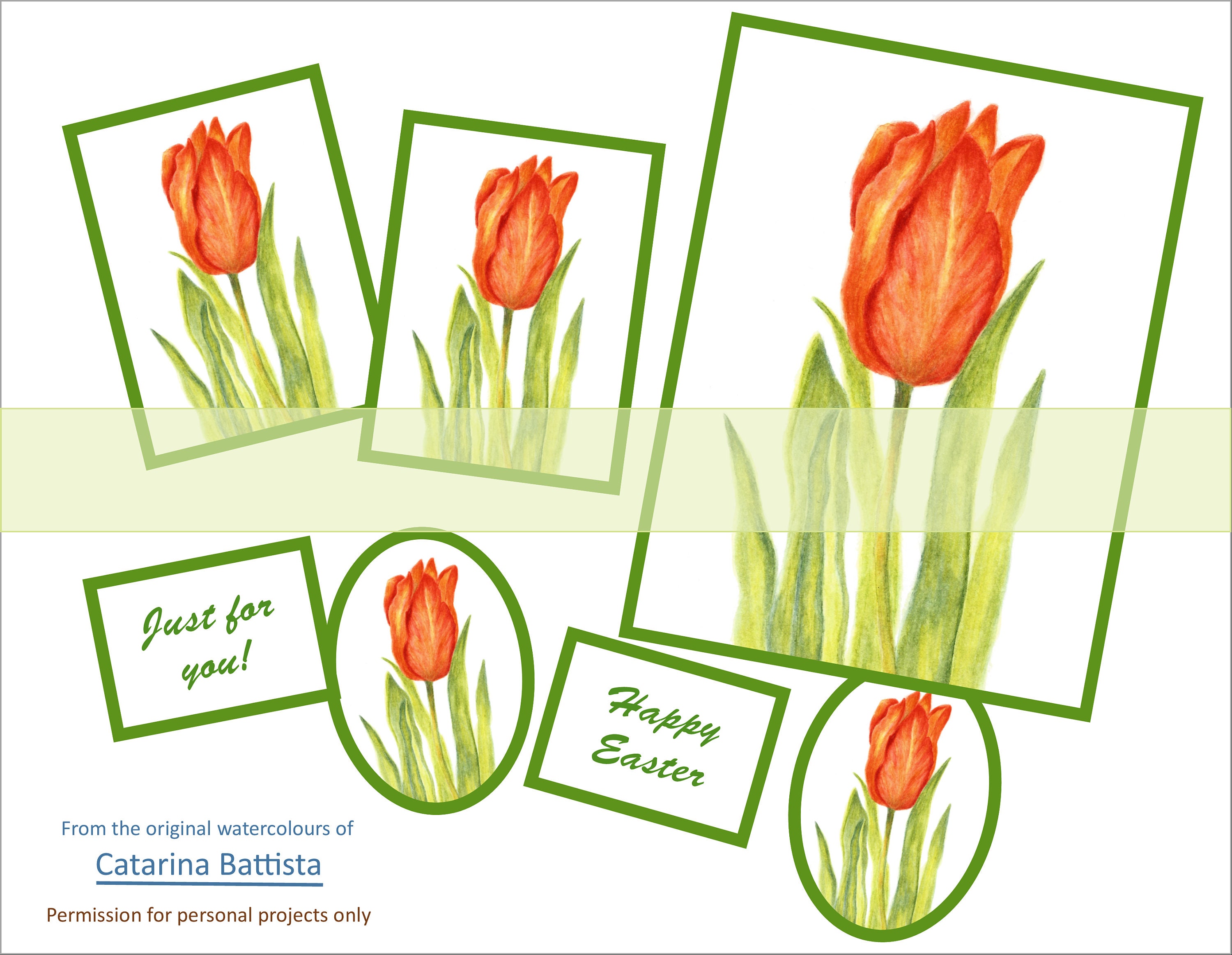 TULIP Digital Cards. Printable Download. Botanical, Gift Tag, ATC ...