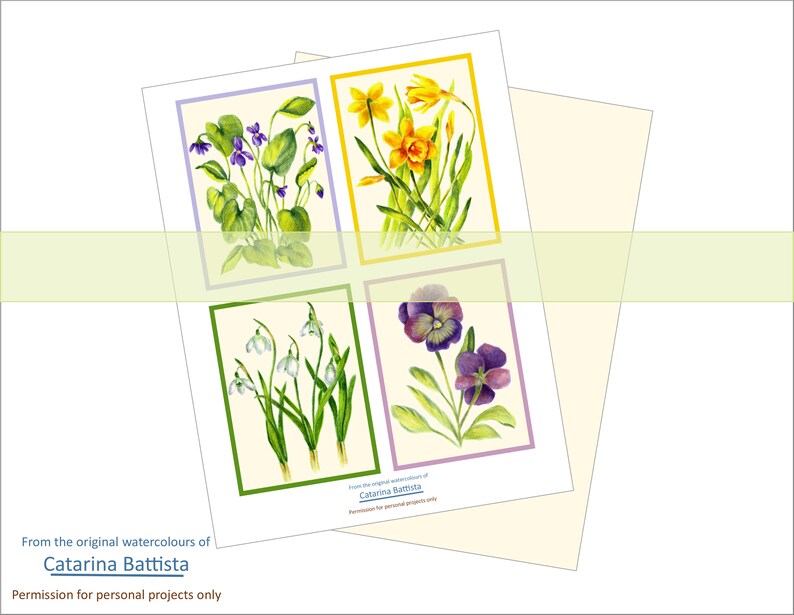 SPRING FLOWERS POSTCARDS. Printable Download. Botanical Tag, Digital ...