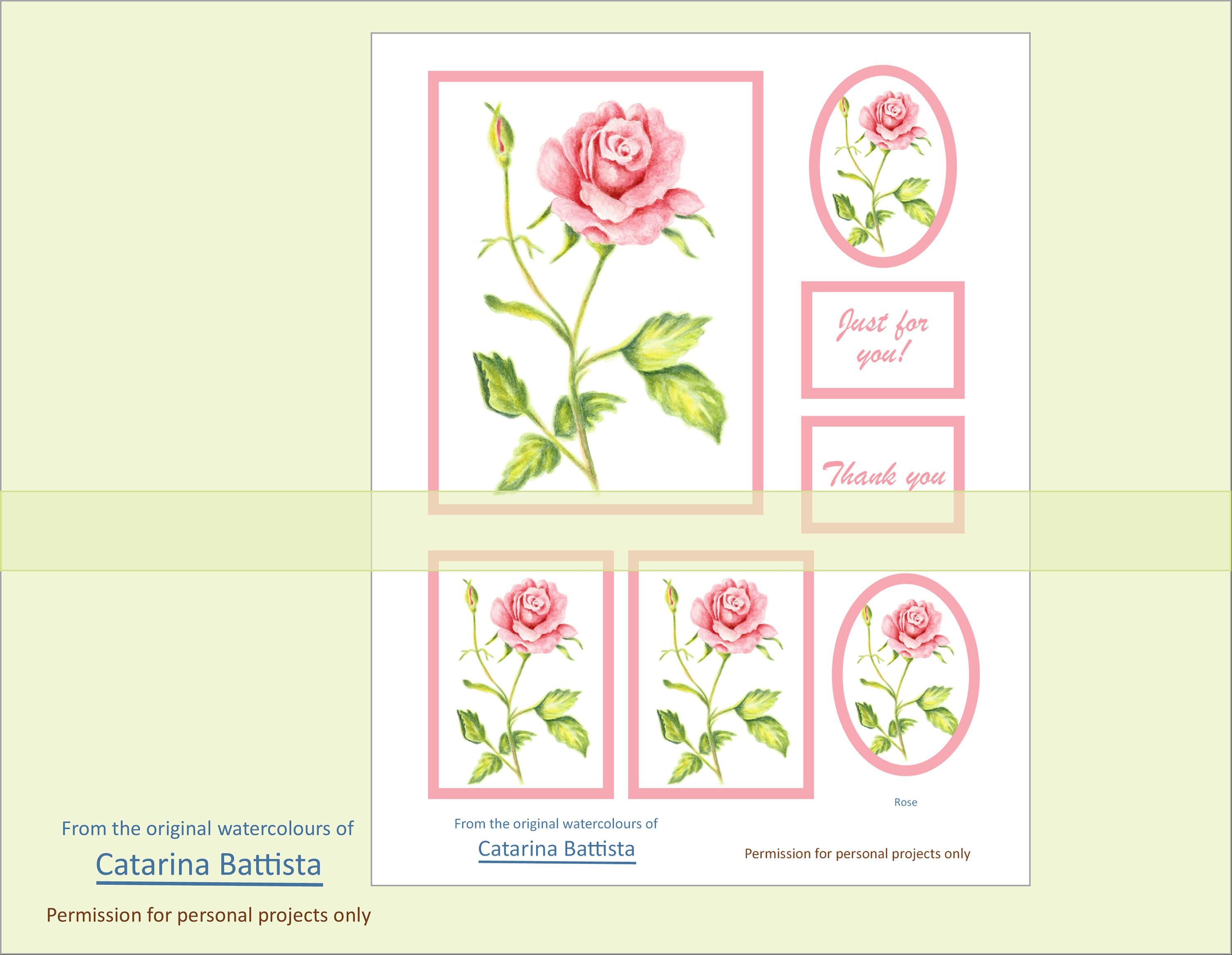 ROSE Digital Card. Printable, Botanical, Gift Tag, ATC, Postcard ...