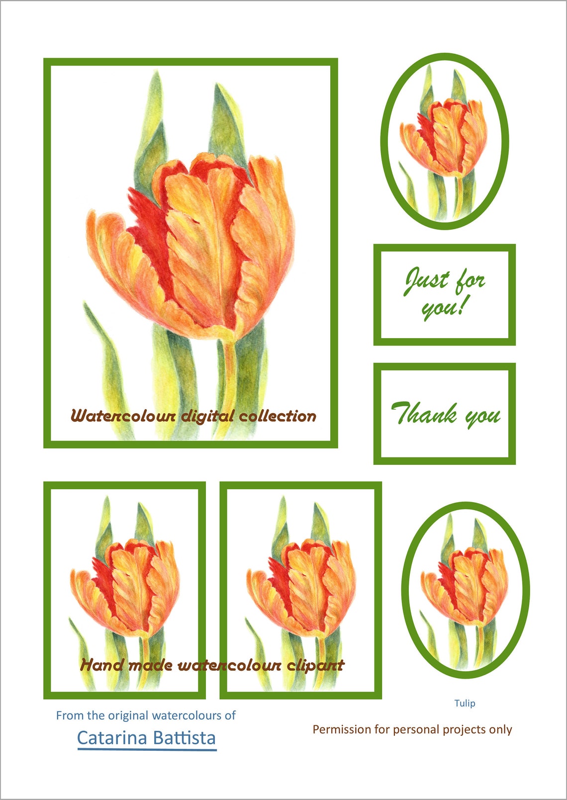 TULIP Digital Card. Printable Download. Botanical, Gift Tag, ATC ...
