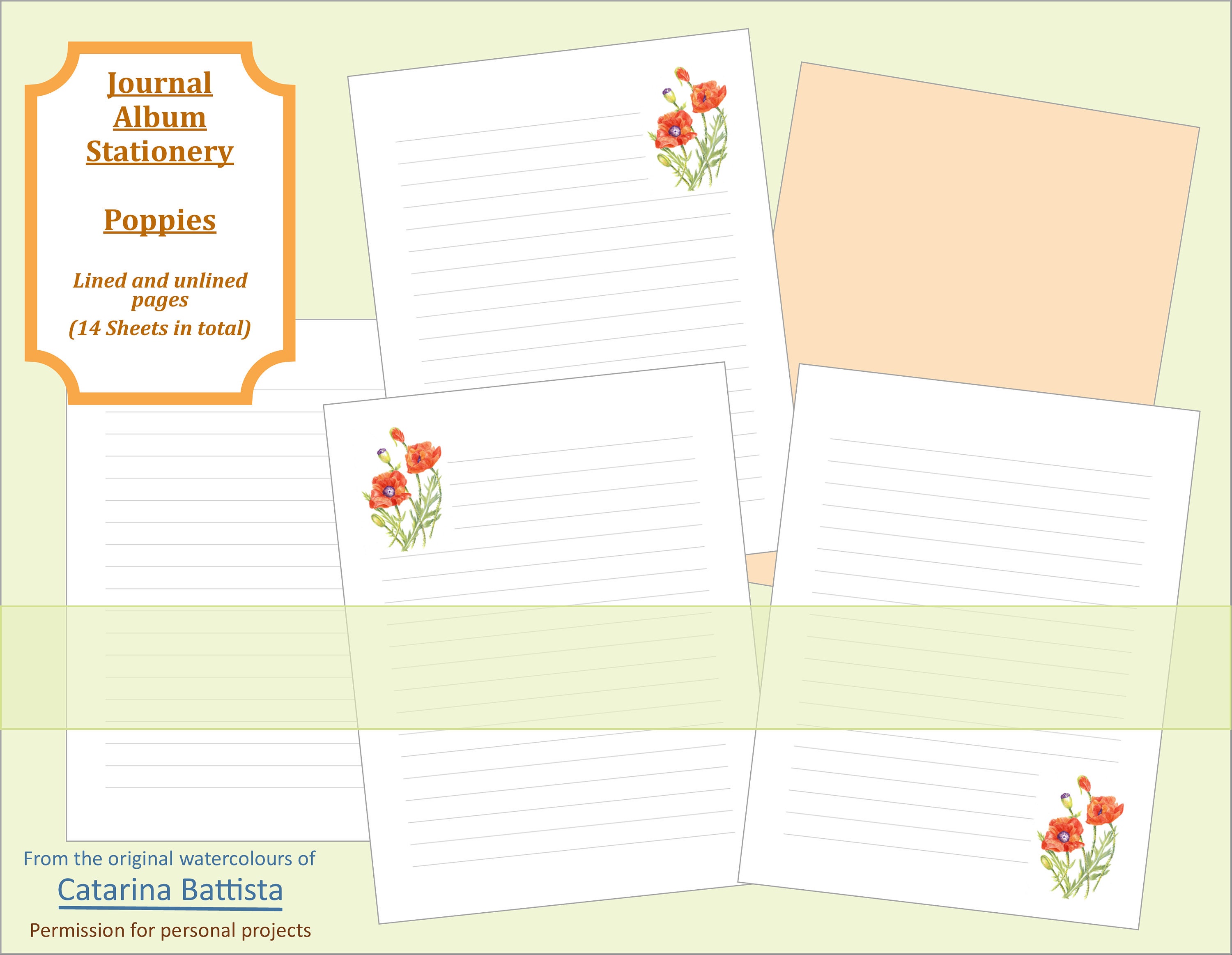 Poppies Writing Paper. Stationery Set. Journal. Album. Floral Digital ...