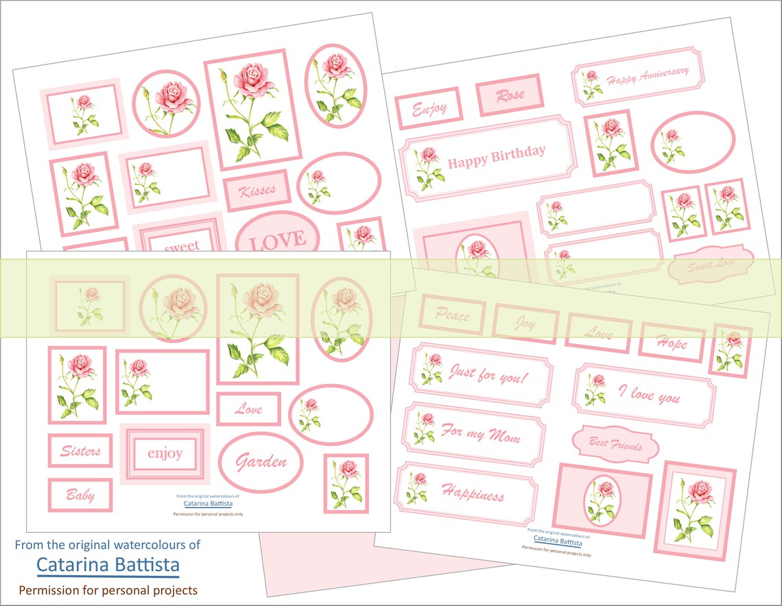 Junk Journal. Labels, Mini Cards, Tags, Stickers, Words, Embellishment ...