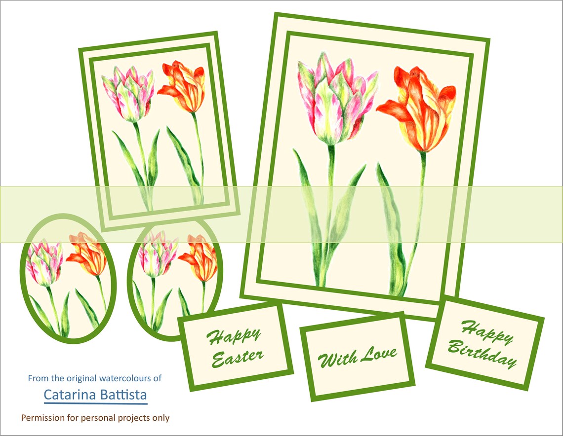 TULIPS Digital Cards. Printable Download. Botanical, Gift Tags, ATC ...