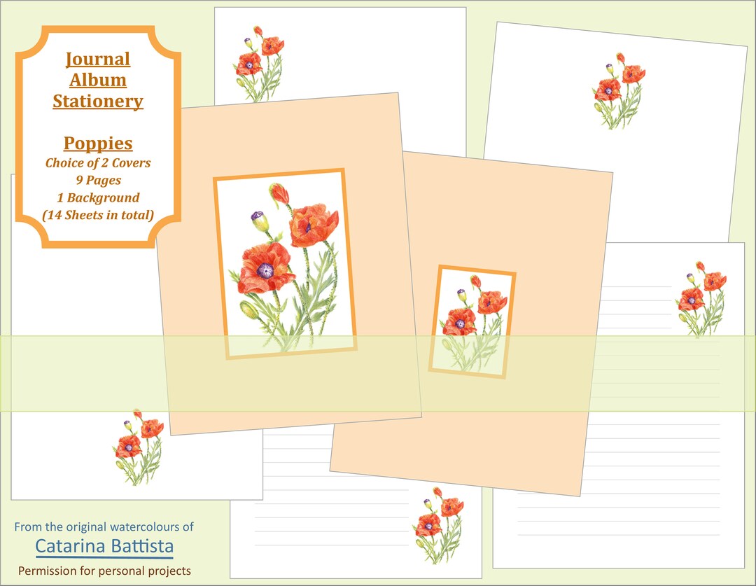 Poppies Writing Paper. Stationery Set. Journal. Album. Floral Digital ...