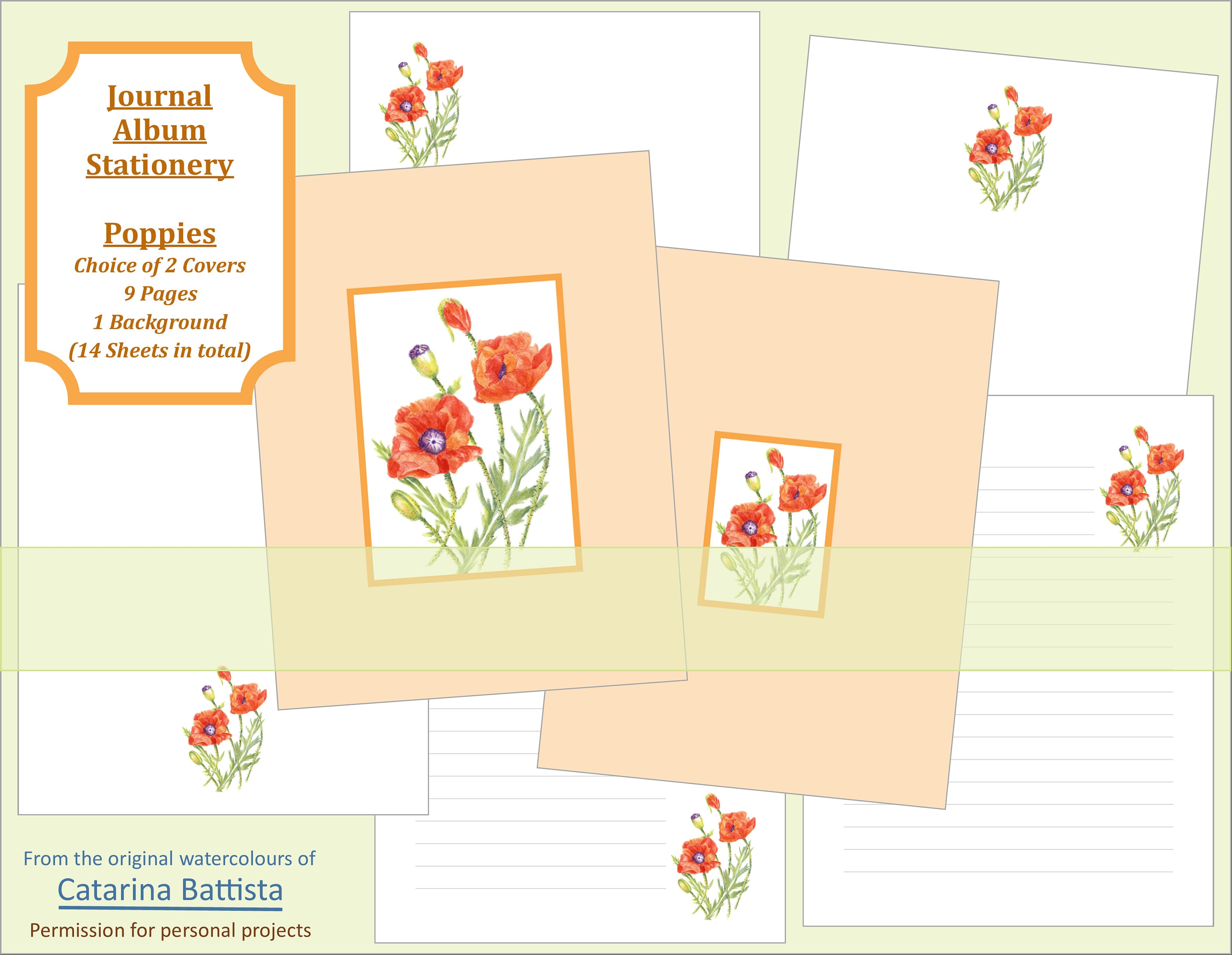 Poppies Writing Paper. Stationery Set. Journal. Album. Floral Digital ...