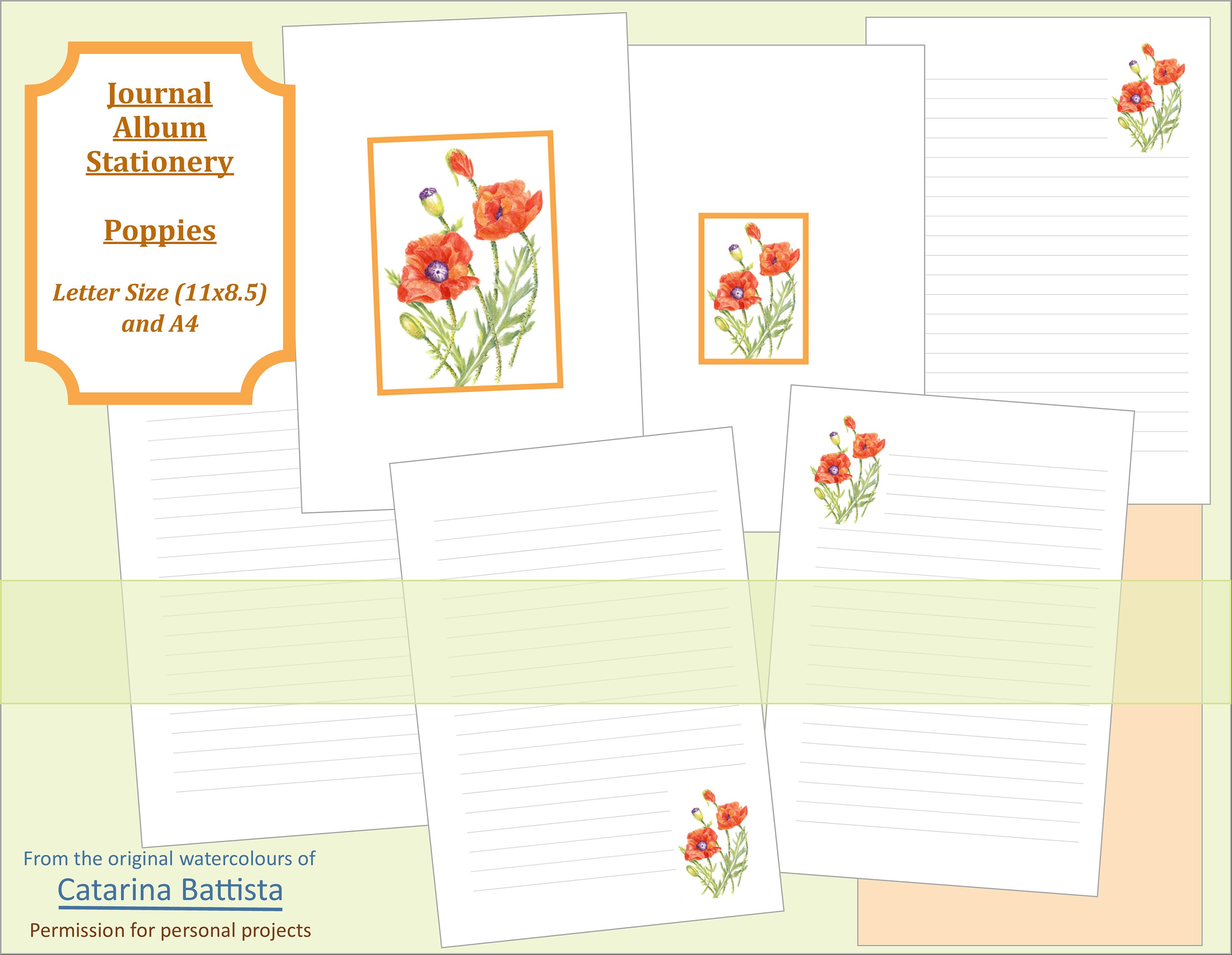Poppies Writing Paper. Stationery Set. Journal. Album. Floral Digital ...