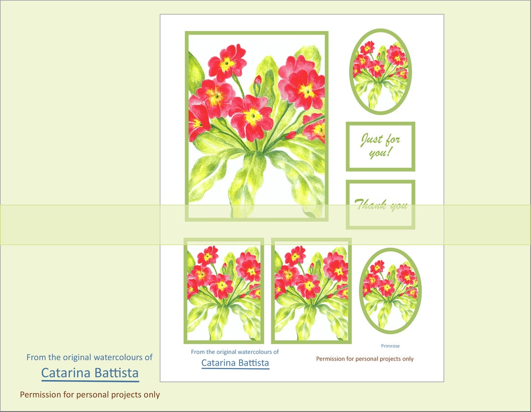 Flower, Primrose Watercolor Ephemera Digital Image Printable for Card ...