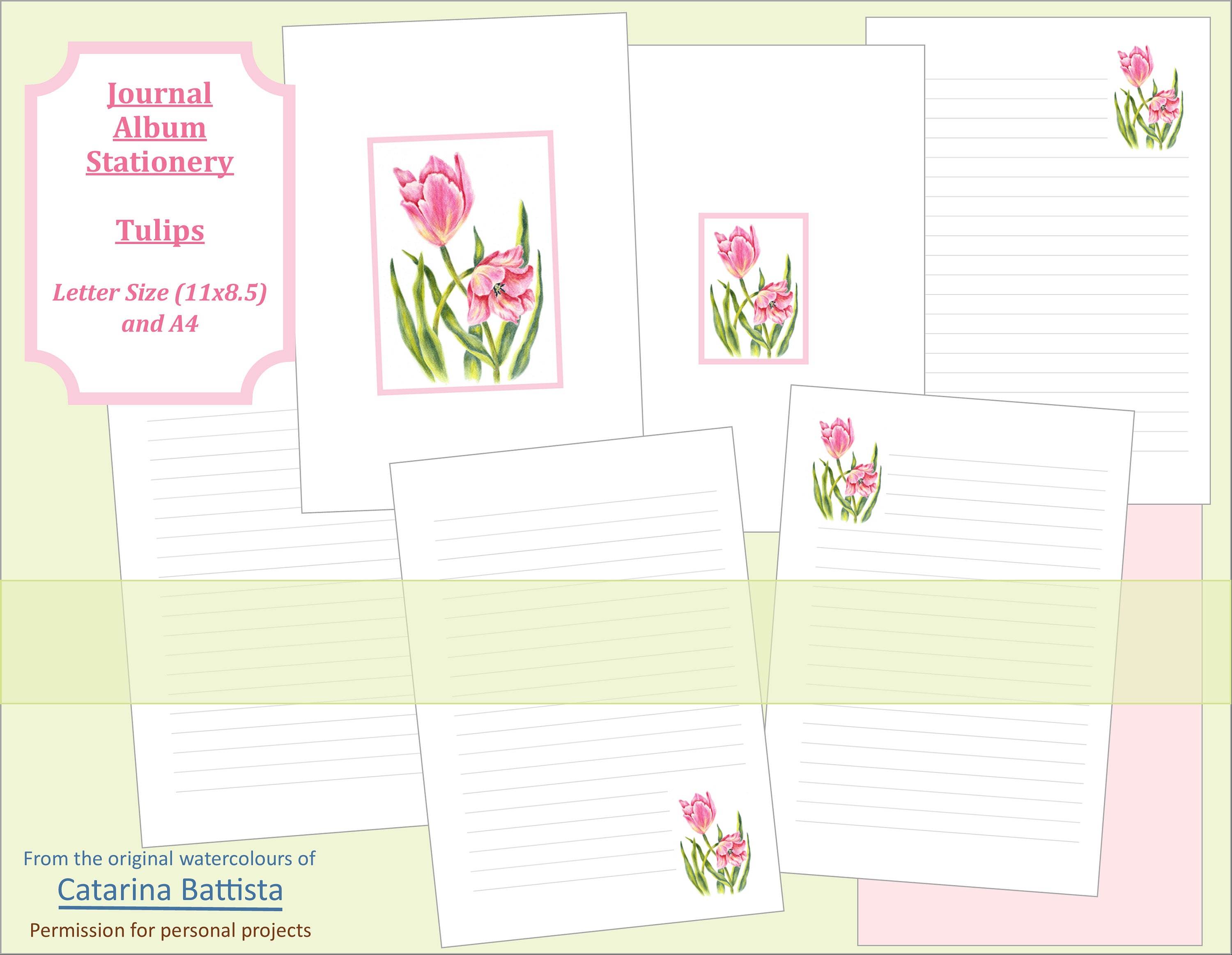 Tulips Writing Paper. Stationery Set. Journal. Album. Floral Digital ...