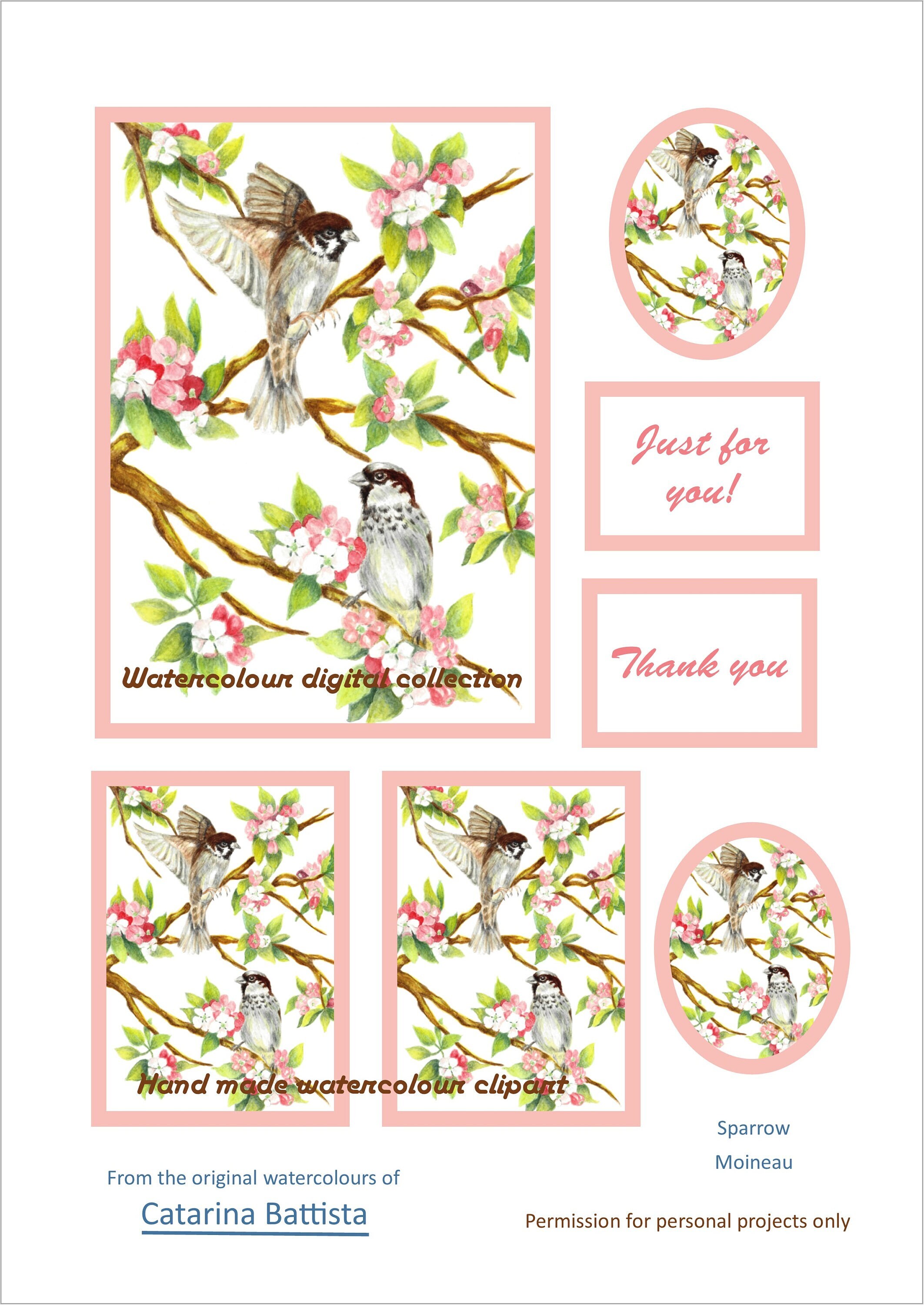 Sparrow Digital Card. BIRD Printable Craft Paper. Greeting Card ...