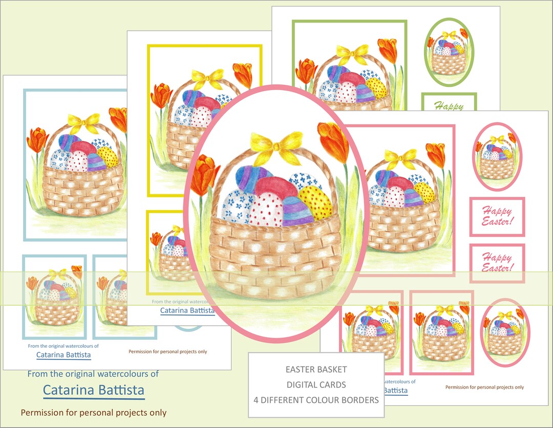 Watercolor Easter Basket Cards: Printable Spring Ephemera (PDF) - Etsy