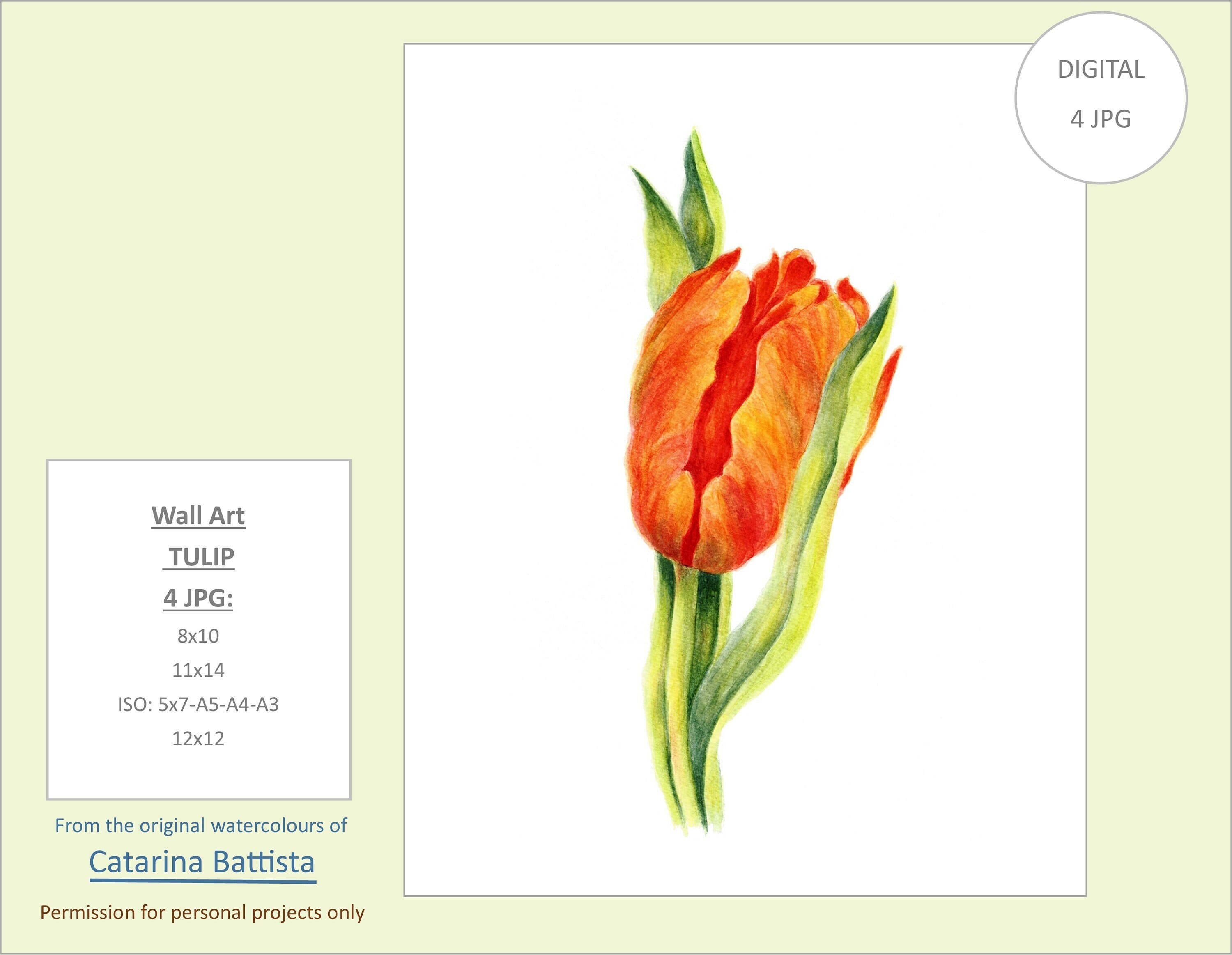 Floral Print, Tulip Watercolor Painting, Floral Wall Art, Tulip Digital ...