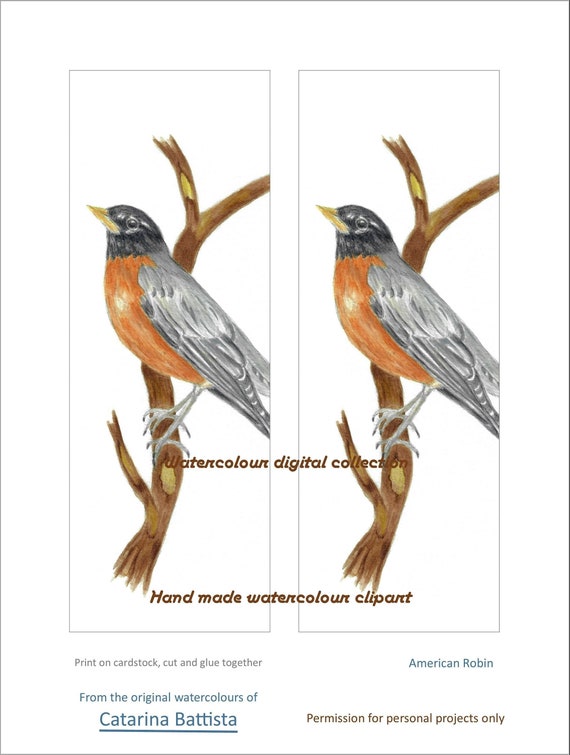 BIRD. ROBIN BOOKMARK. Digital Collage Sheet Printable Gift - Etsy