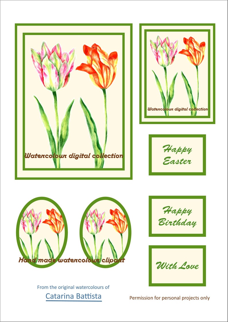 TULIPS Digital Cards. Printable Download. Botanical, Gift Tags, ATC ...