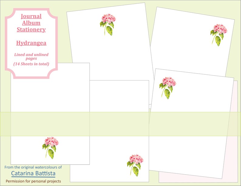 Hydrangea Writing Paper. Stationery Set. Journal. Album. Floral Digital ...