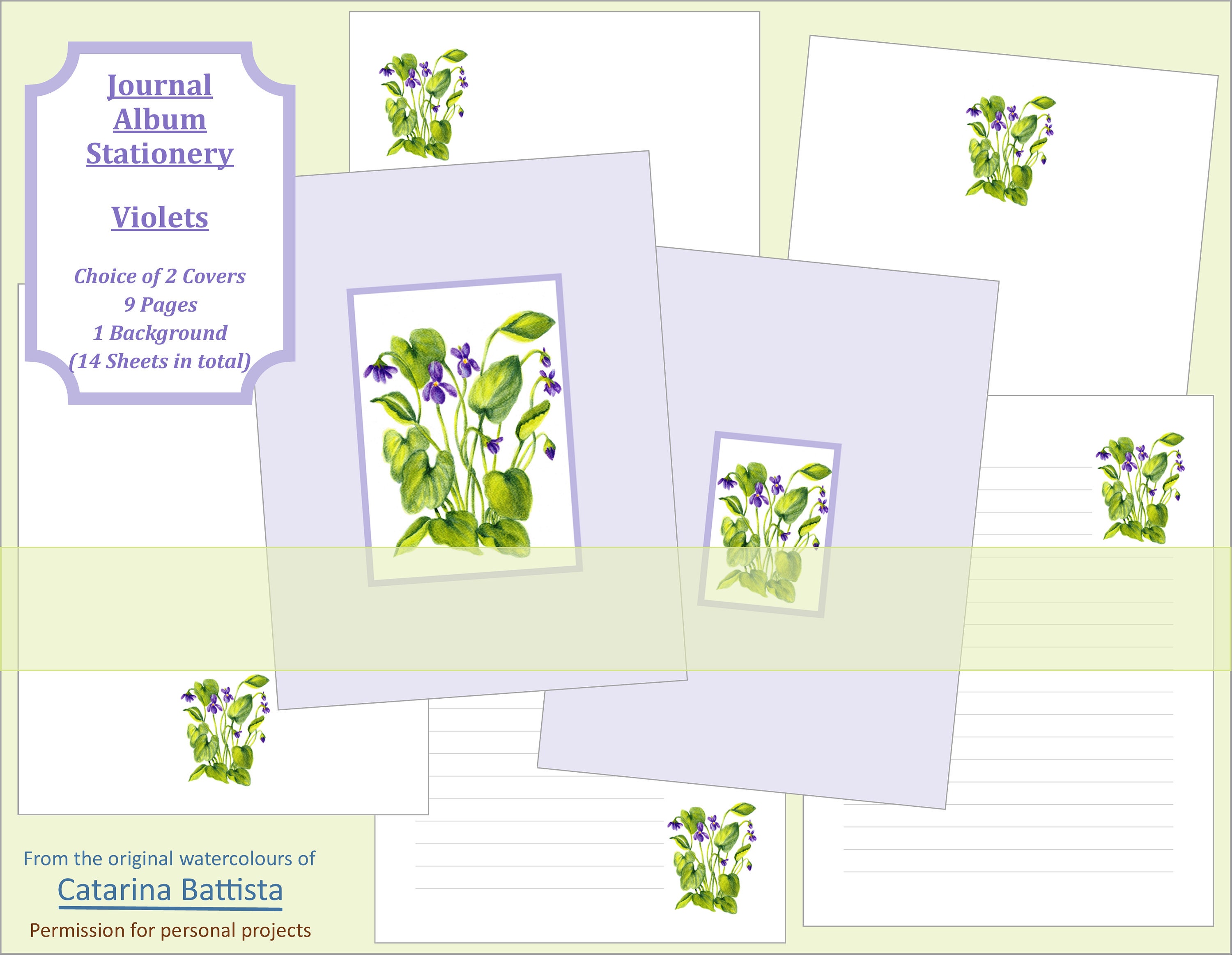 Violets Writing Paper. Stationery Set. Journal. Album. Floral Digital ...